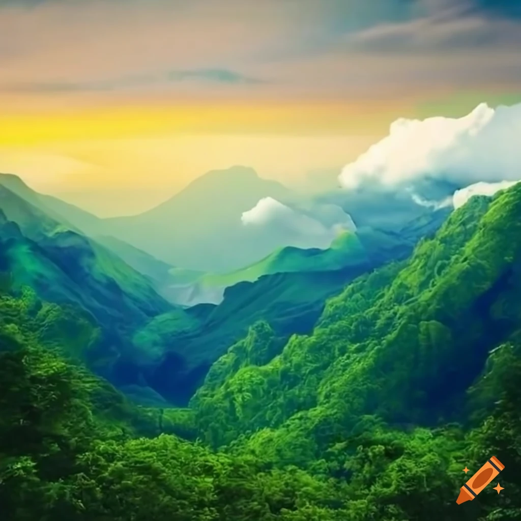 Beautiful realistic green taiwan mountain and sky scenery on Craiyon
