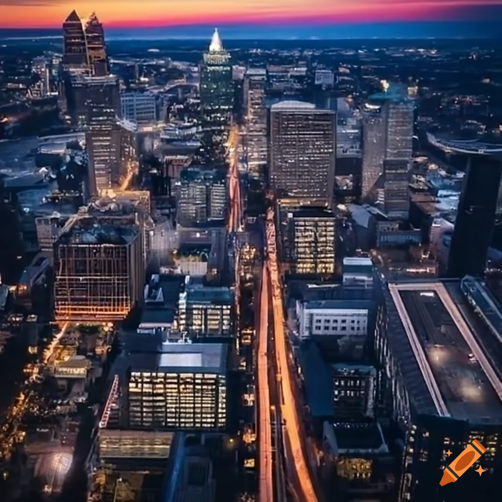 Aerial view of atlanta city, mega cityscape on Craiyon