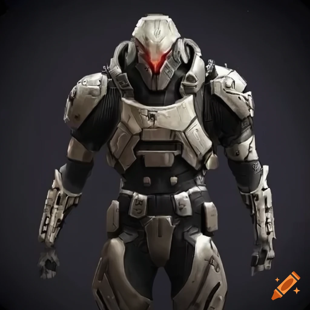 Futuristic space soldier armor in a grimdark setting on Craiyon