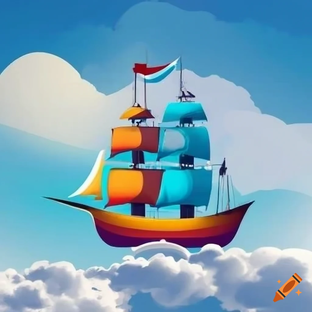 Colorful ship with indian culture sails floating in the sky on Craiyon