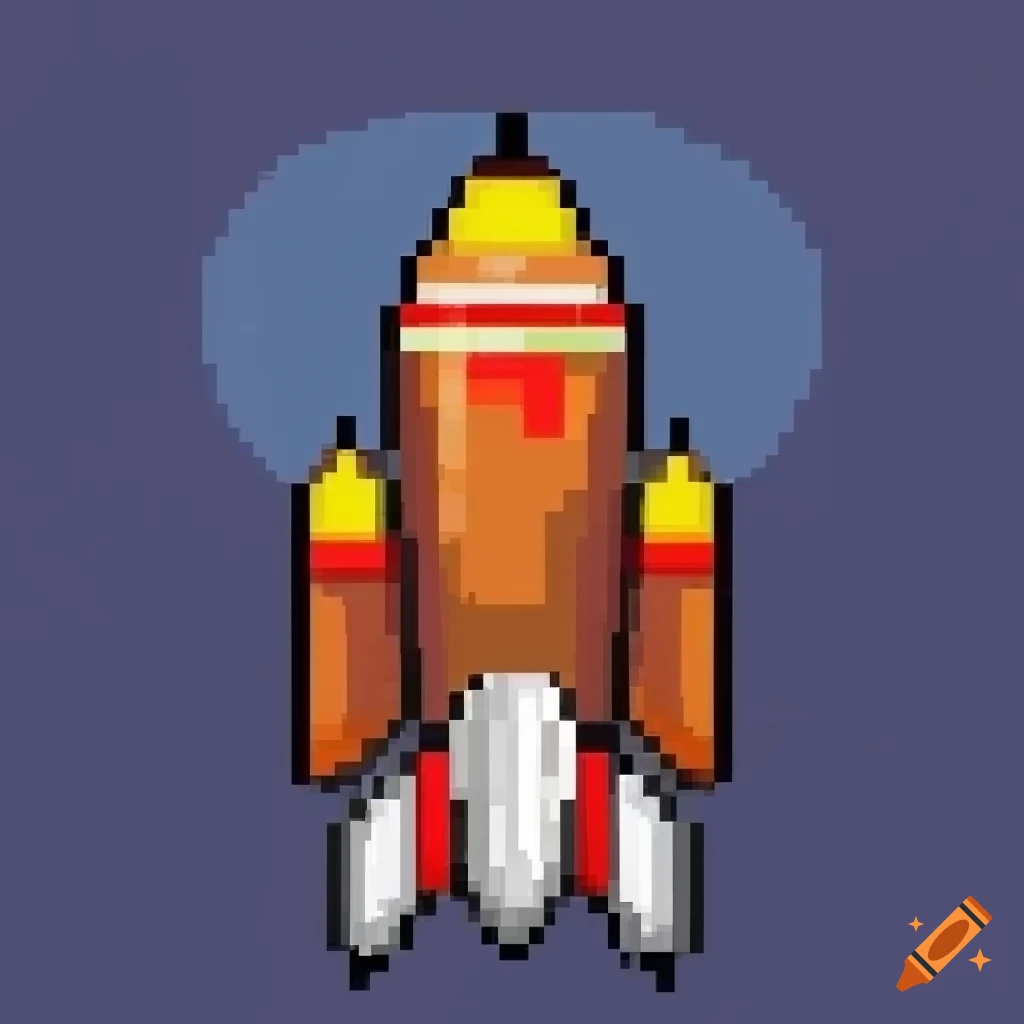 Pixel art of a flying saucer rocketship on Craiyon