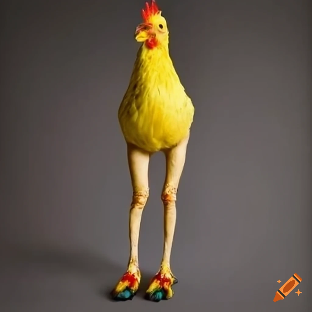 Realistic human with yellow skinny legs wearing funky shoes on Craiyon