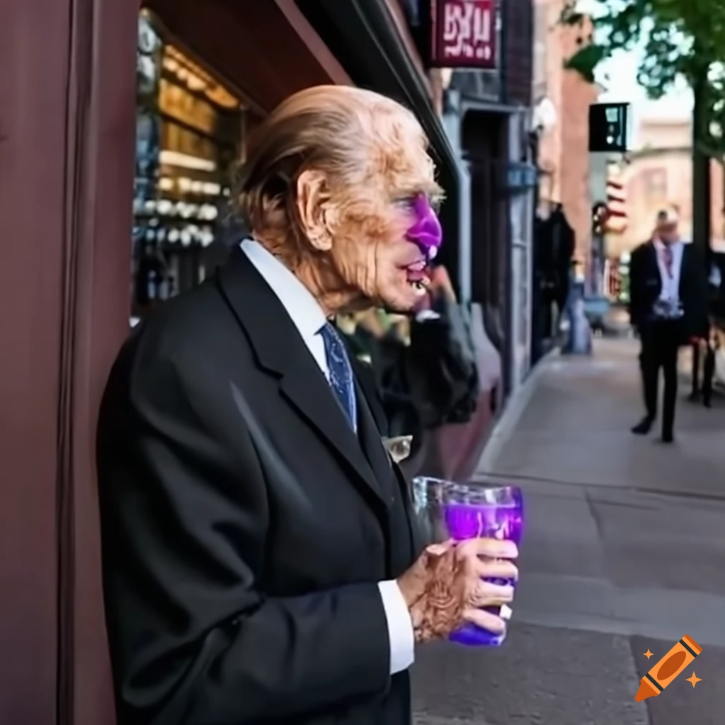 Prince philip and joe biden enjoying a drink outside a store in america on Craiyon