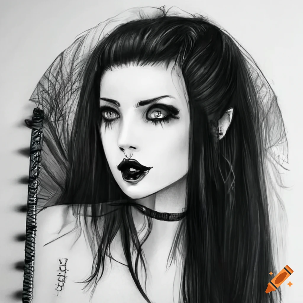 Gothic girl with dark makeup and clothing on Craiyon