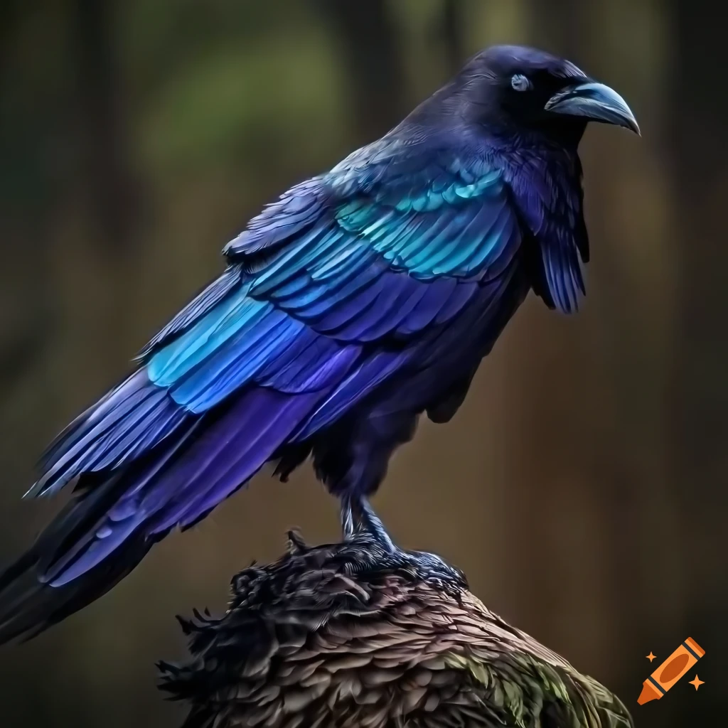 Flying raven with intricate feathers and beautiful lighting on Craiyon