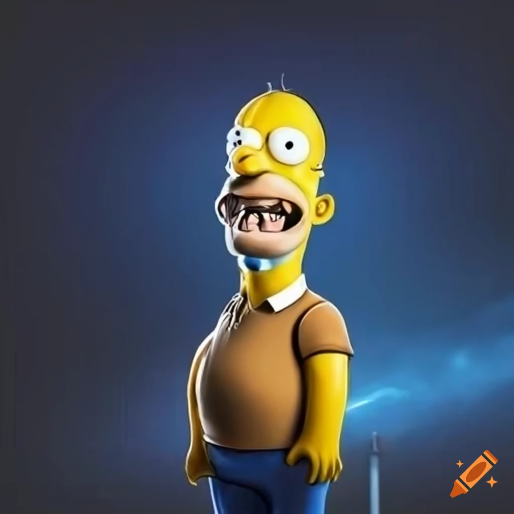 Homer simpson caricature standing in front of a white bmw on Craiyon