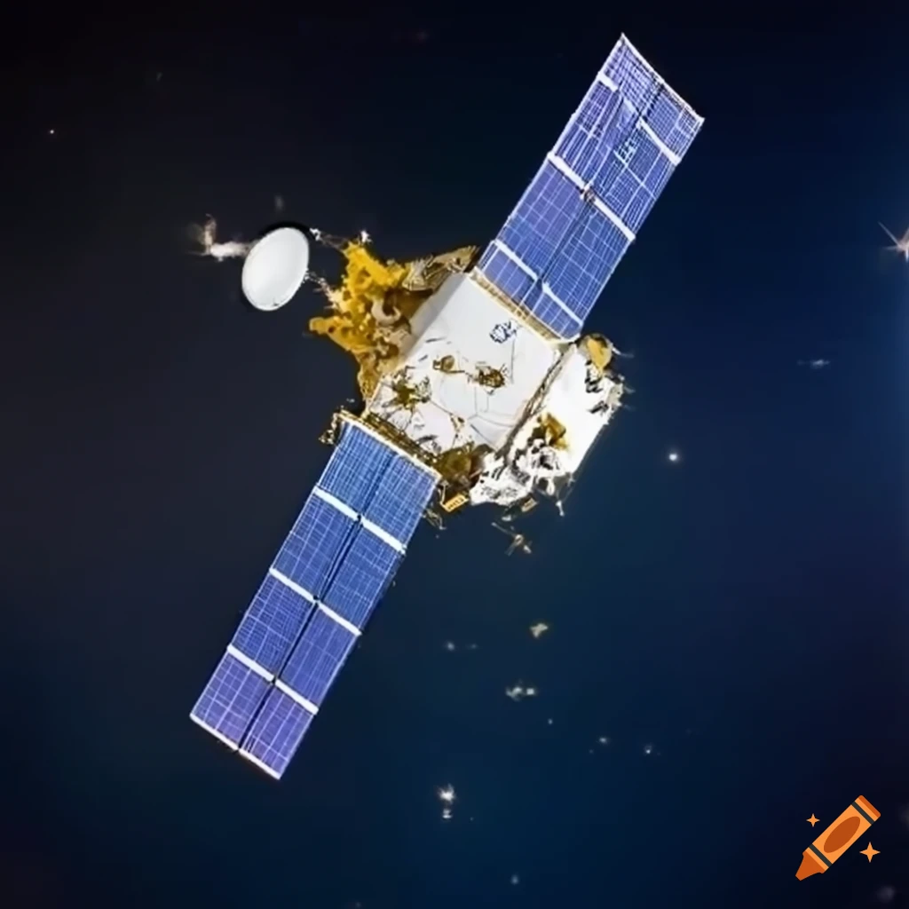 Nano satellite floating in a cloudless white sky on Craiyon