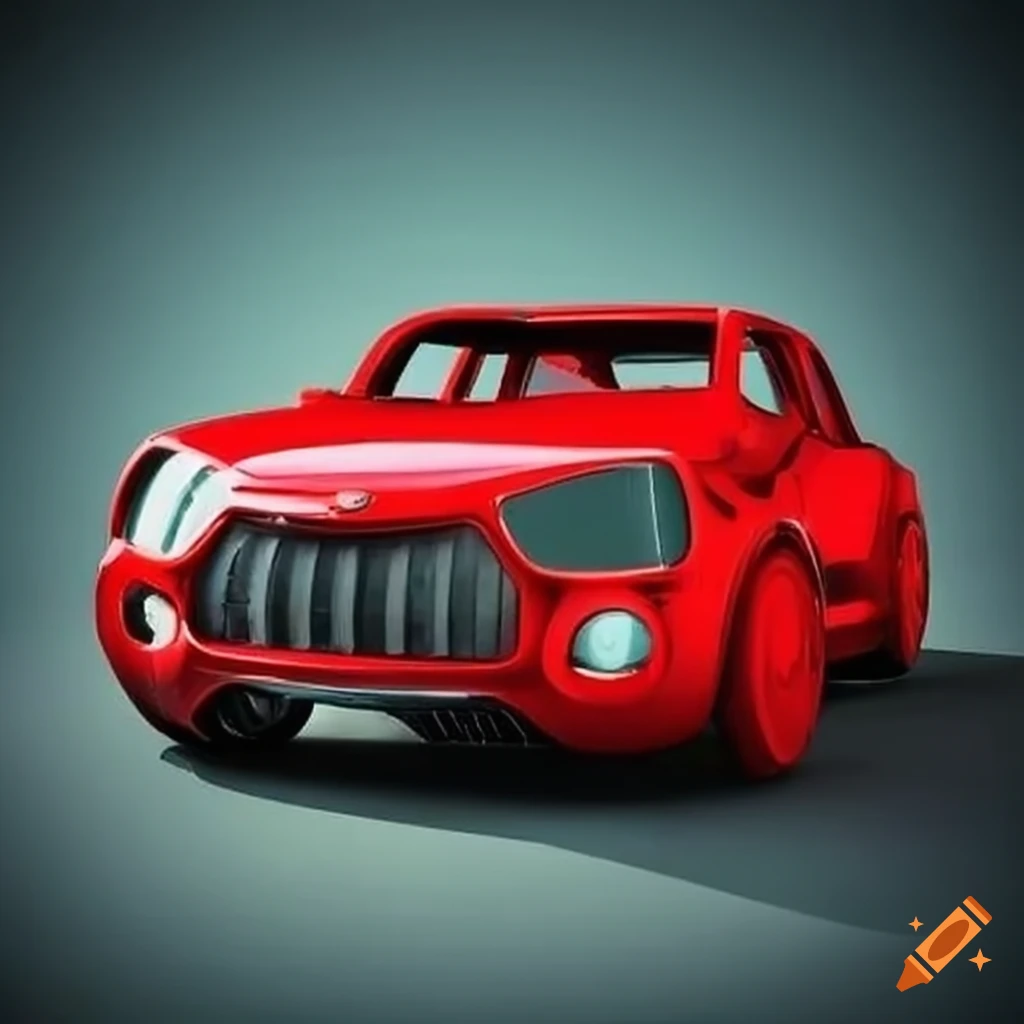 Red car with massive yellow wheels on Craiyon