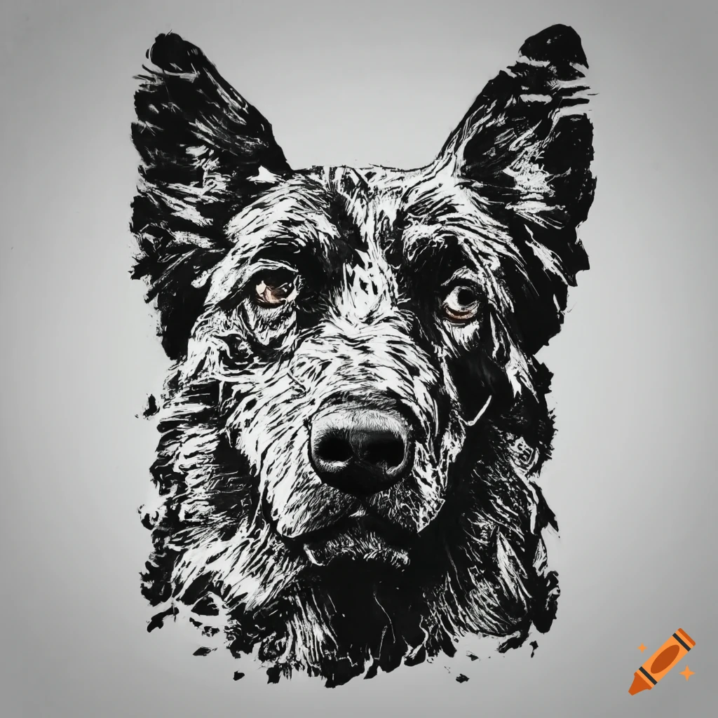 Black and white image suitable for linoleum block printing of a large ...