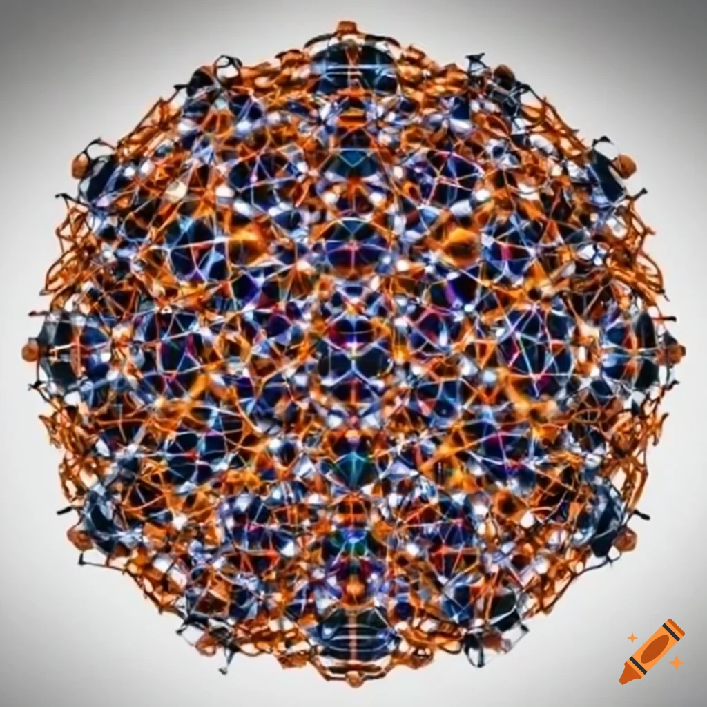 Interconnected spheres made of hexagons on Craiyon