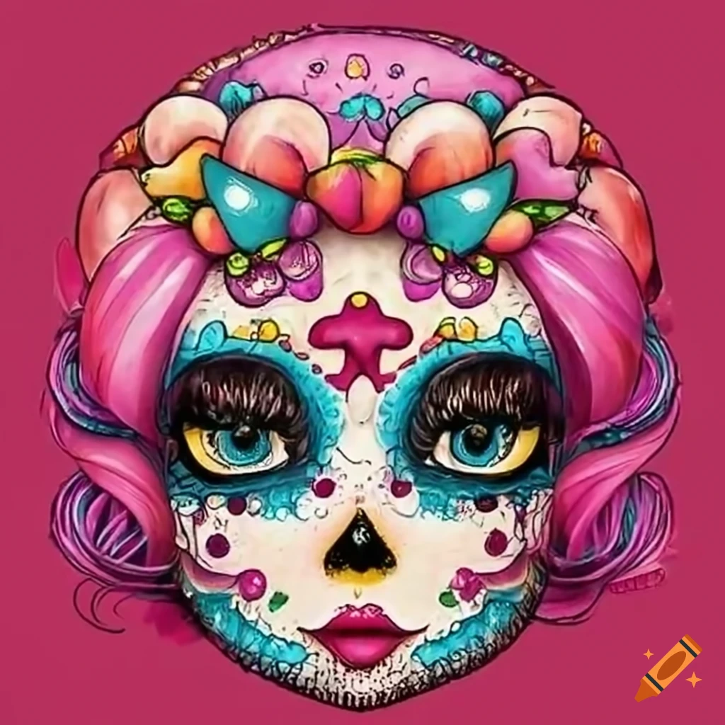 Hello kitty in the form of a catrina inside a circle on Craiyon