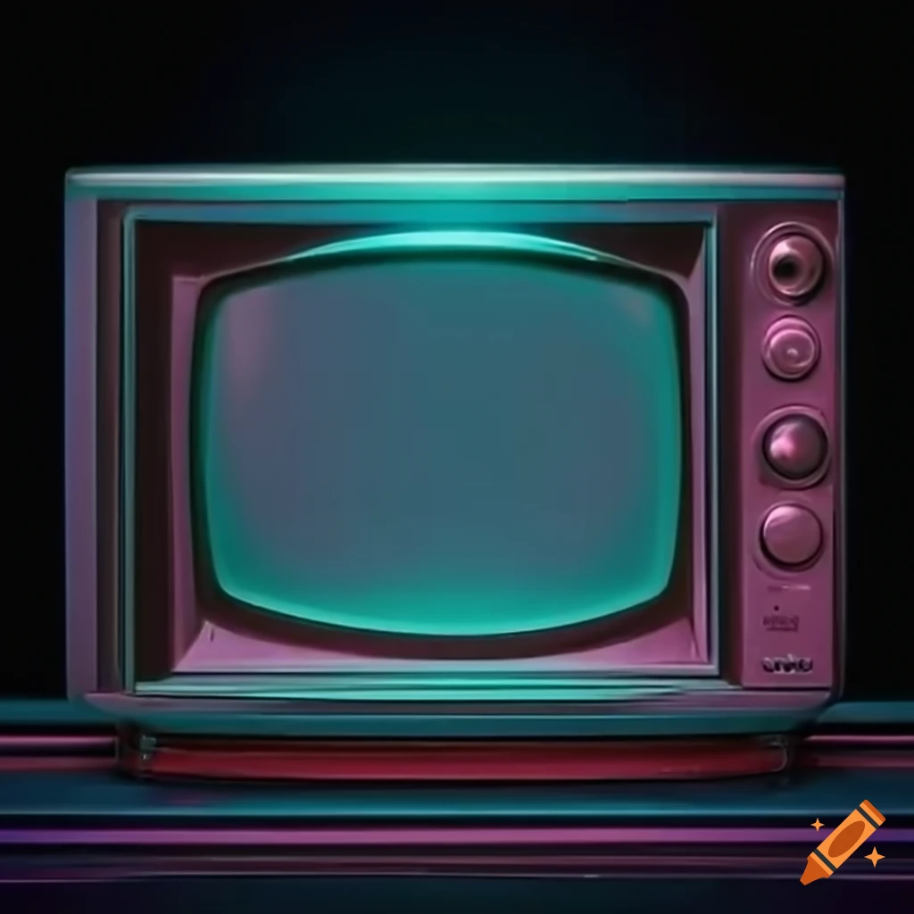 Old retro TV with dials and speakers in synthwave colors on Craiyon