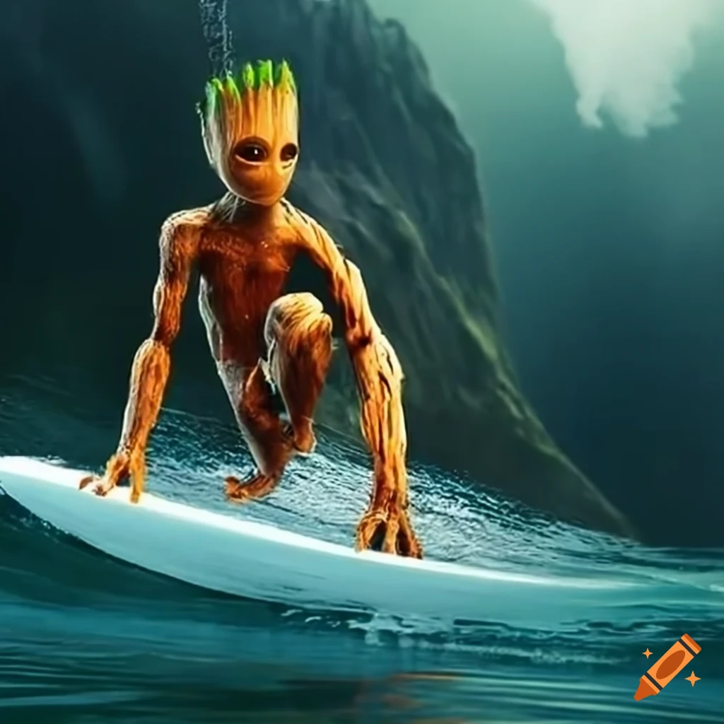 Groot surfing on Craiyon