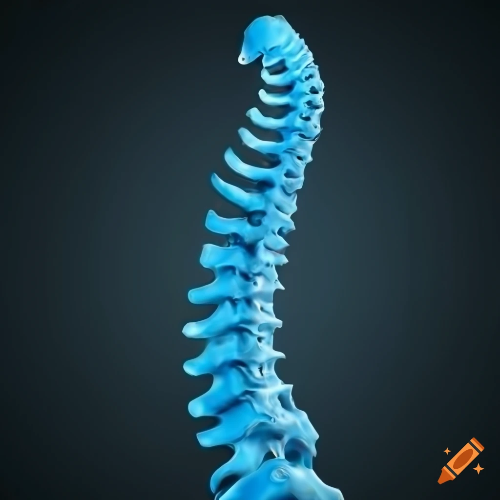 Blue human spine on a black background on Craiyon