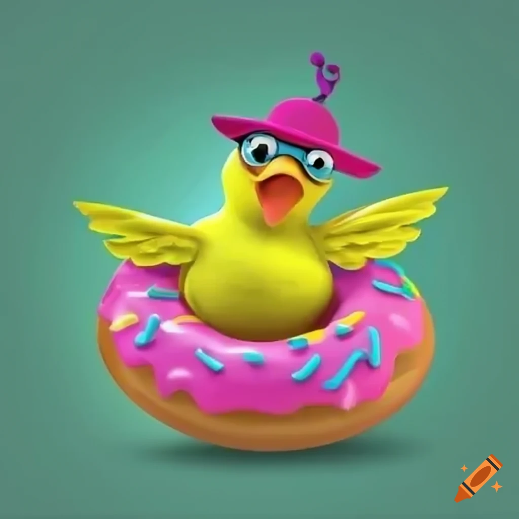 Animated yellow bird sitting on a donut in a logo format on Craiyon