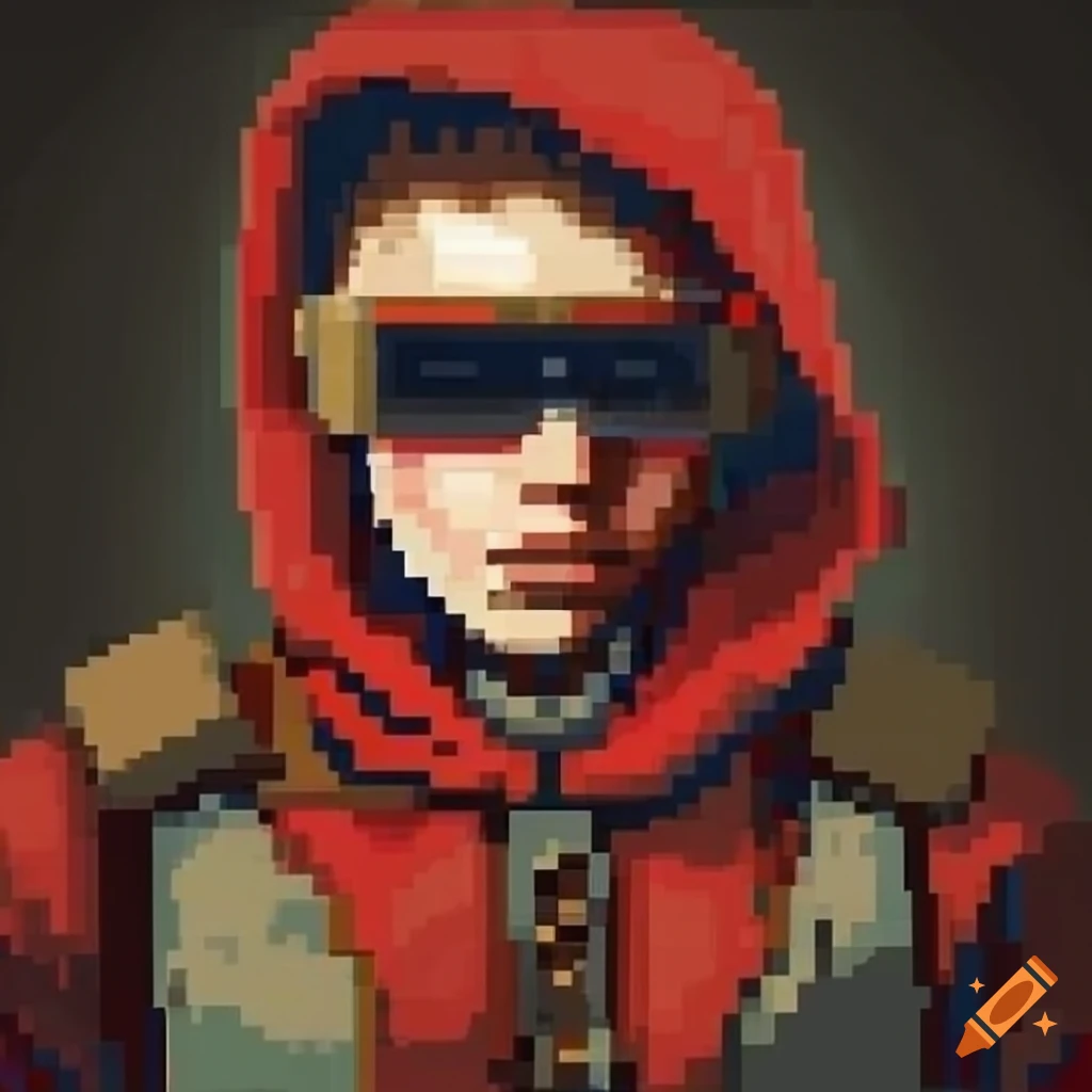 Pixel art portrait of a young soldier in white uniform and red vest ...