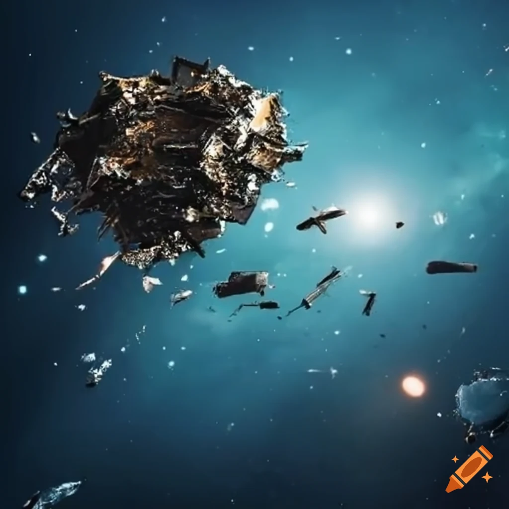 Metal debris floating in space on Craiyon