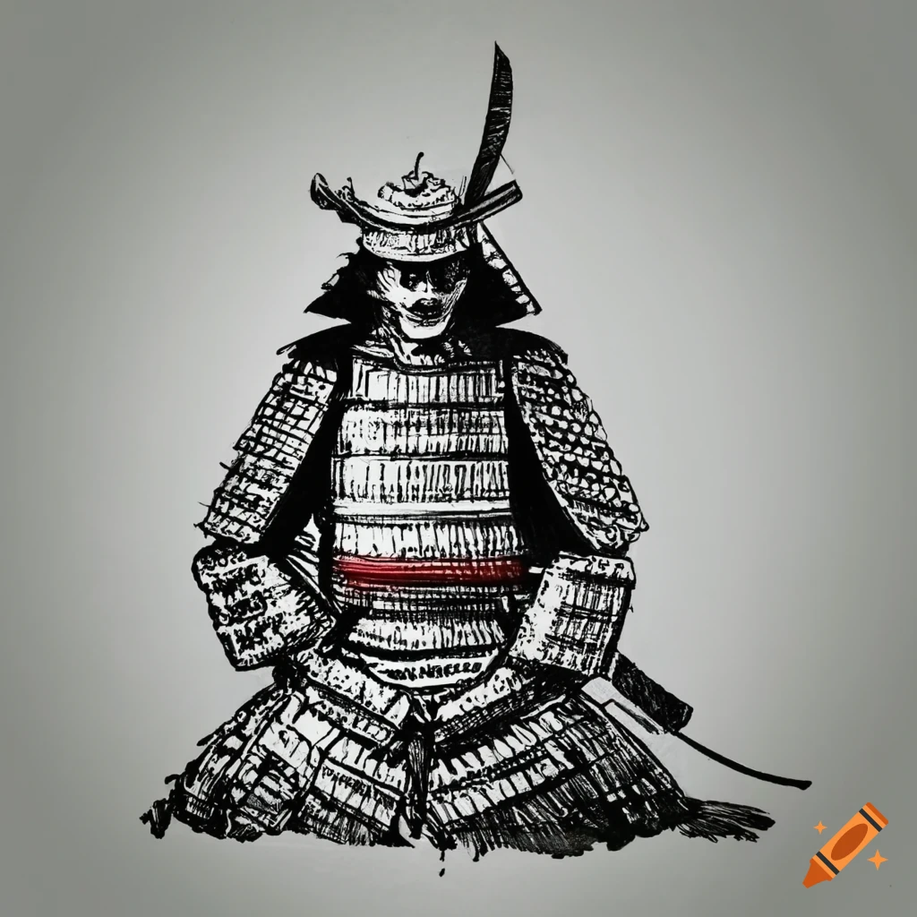 Ink drawing of a samurai in traditional attire on Craiyon