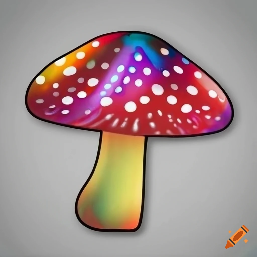 Colorful mushroom shiny sticker on paper sheet on Craiyon