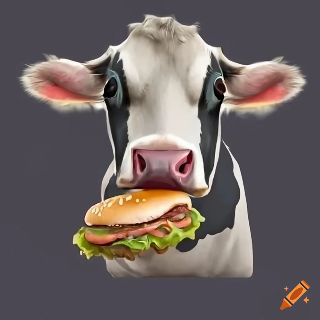 Cow enjoying a burger on Craiyon