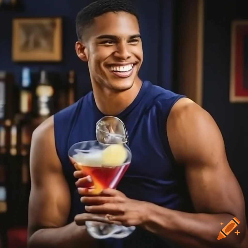 Two football players enjoying a drink together on Craiyon