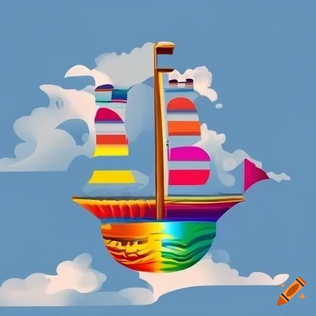 Colorful ship with indian culture sails sailing through the sky on Craiyon