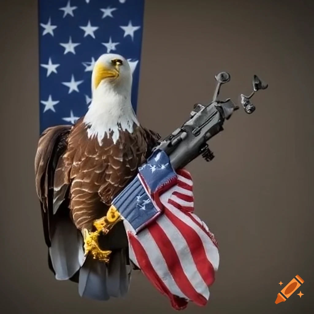 Eagle wearing patriot hat with guns in american theme on Craiyon