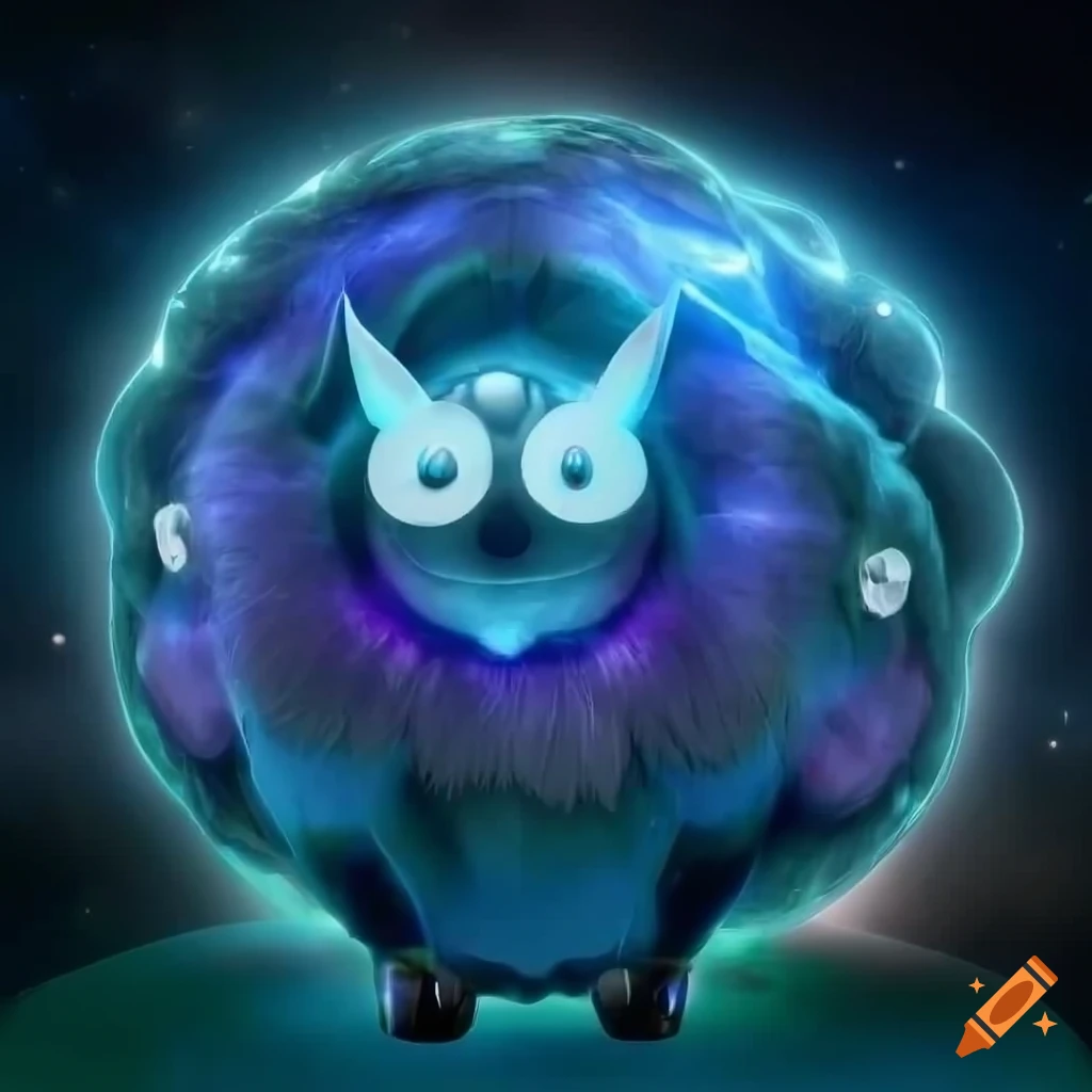 Cosmic god version of Wooloo from Pokemon with dramatic lighting on Craiyon
