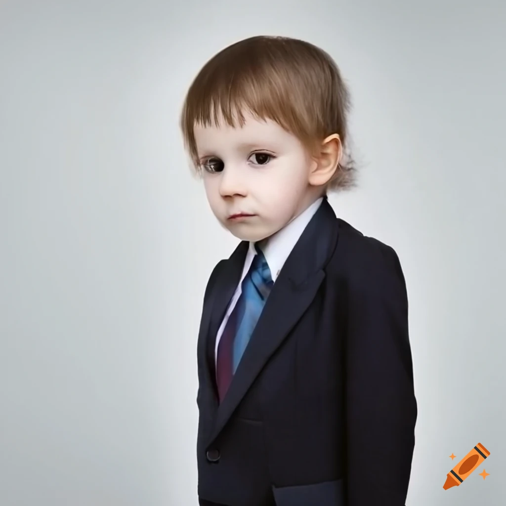Child in a suit and tie with an expressionless look on Craiyon
