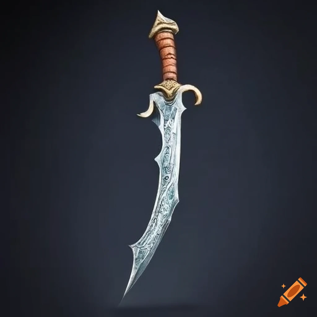 Artistically carved scimitar sword made of dark crystal on Craiyon