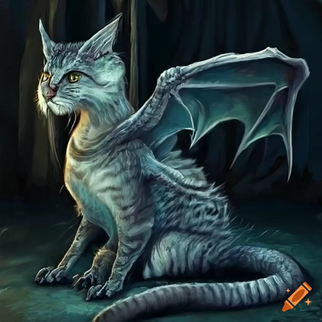High fantasy creature of half dragon half cat on Craiyon