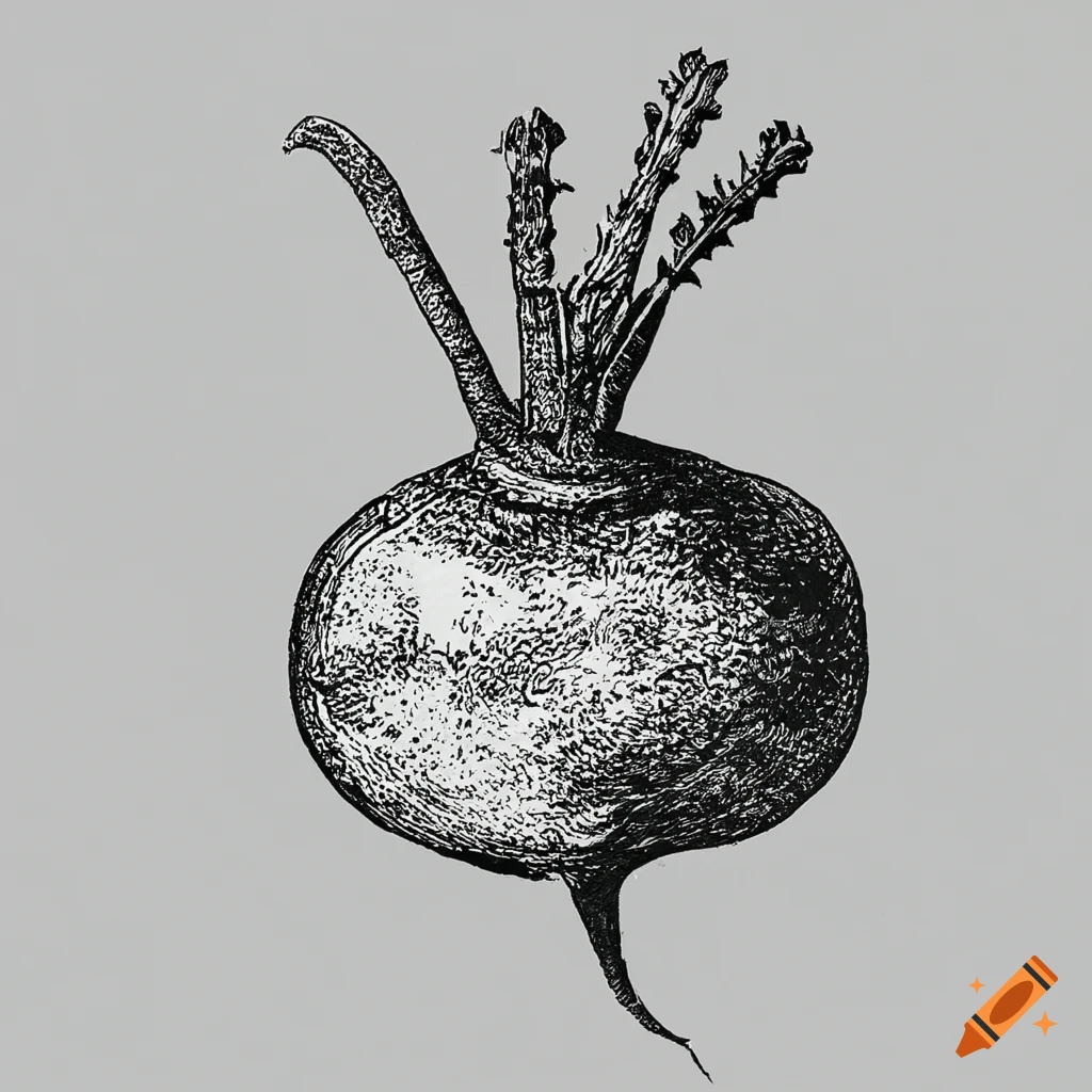 Turnip without leaves in black and white engraving on Craiyon