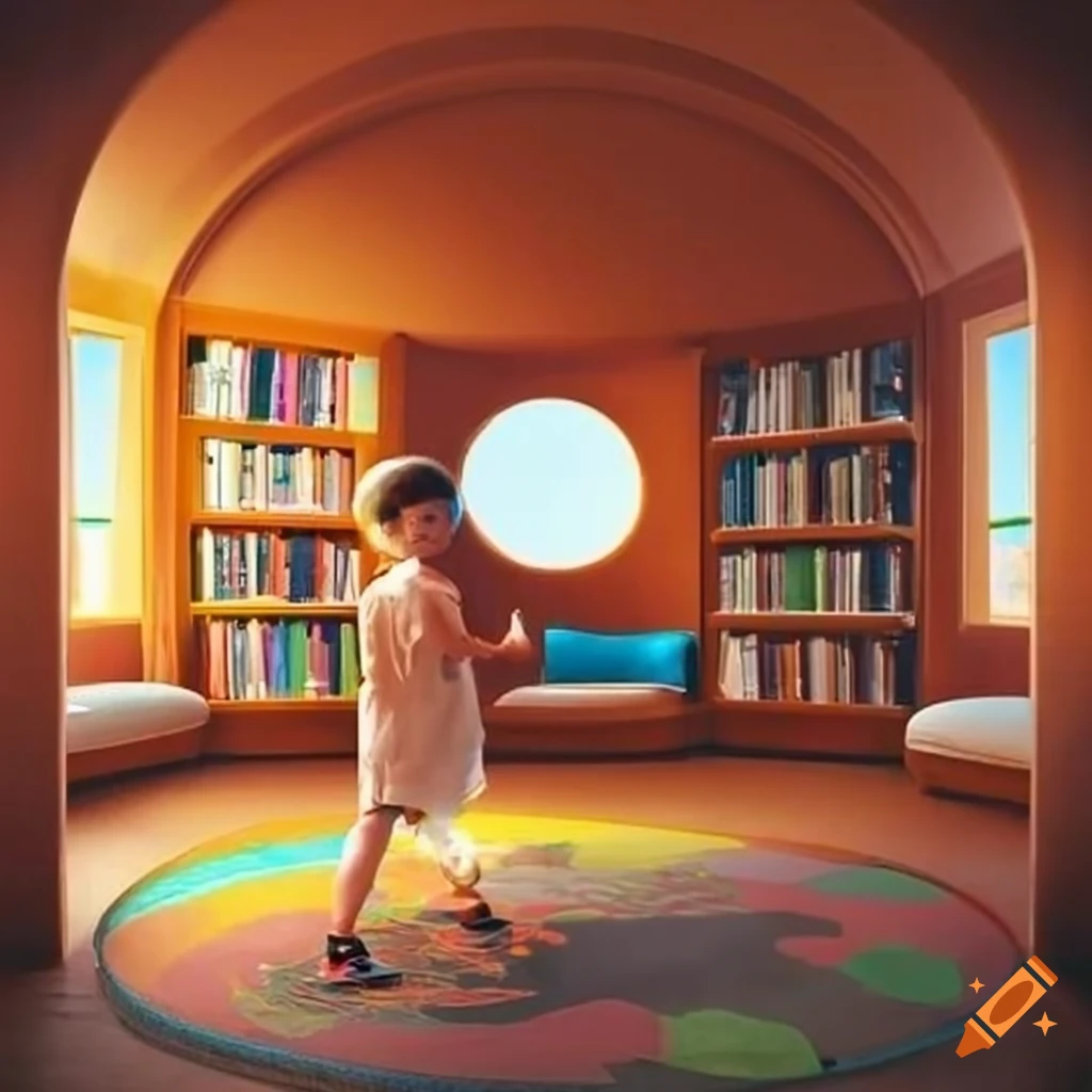 Autistic children interacting with pets in a cozy library with round ...