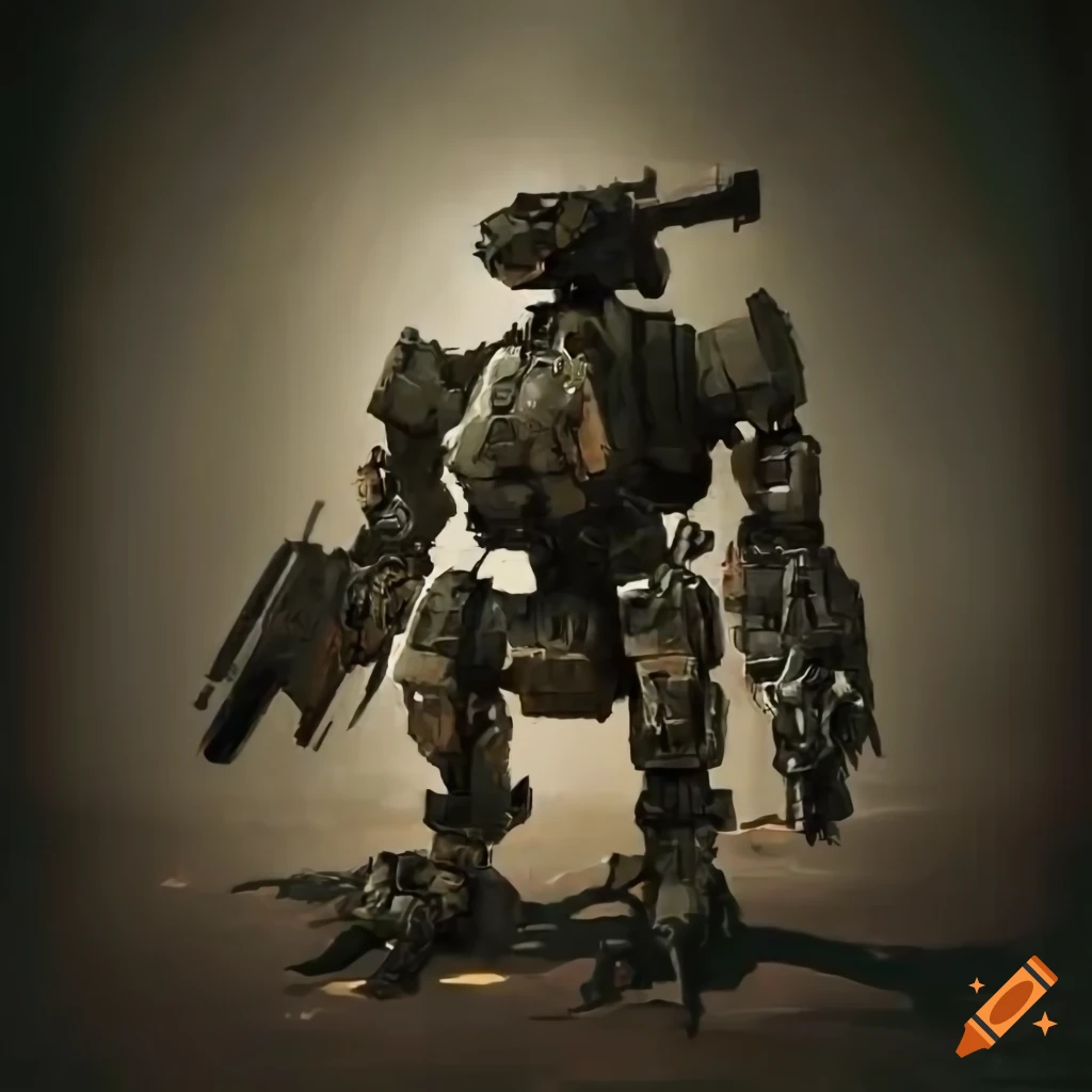 Metal gear mech with intricate layering and stunning lighting on a ...