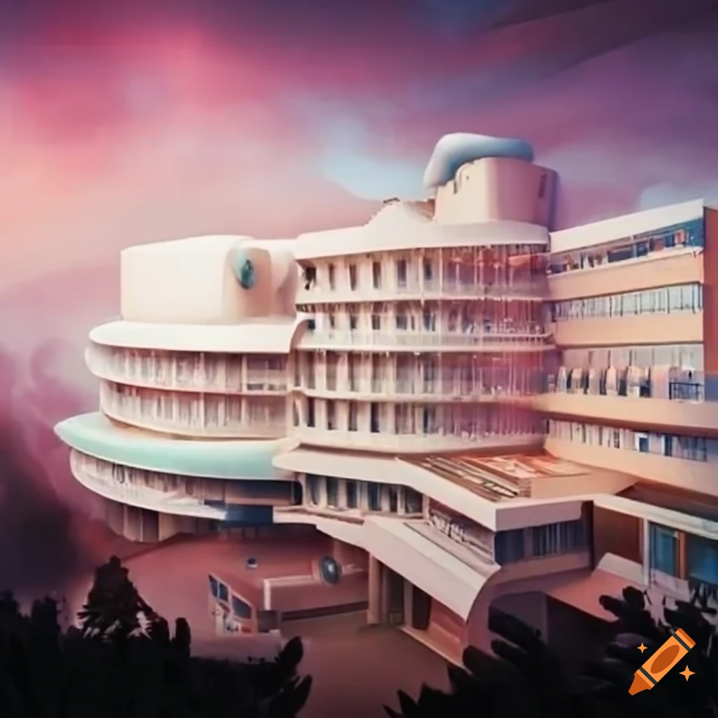 Hospital building exterior on Craiyon