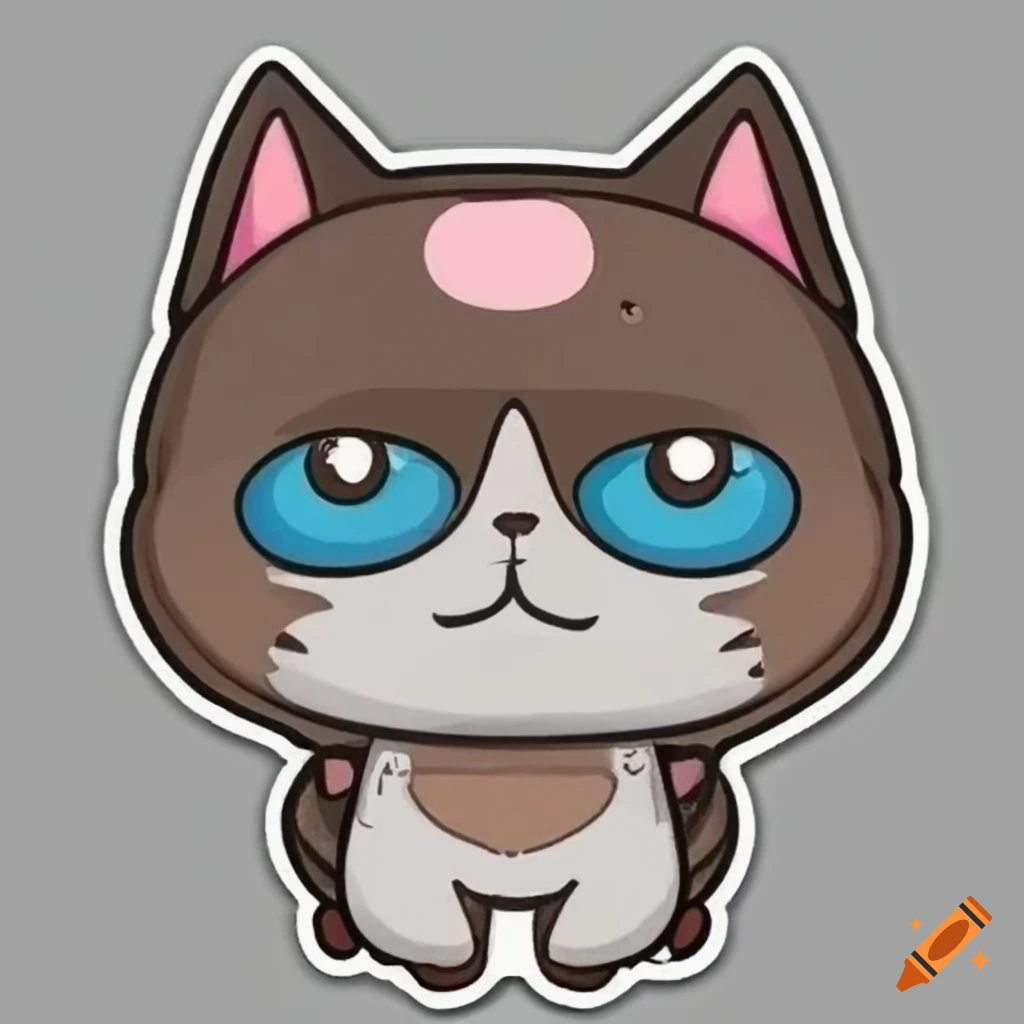 Grumpy cat sticker in kawaii chibi cartoon style on Craiyon