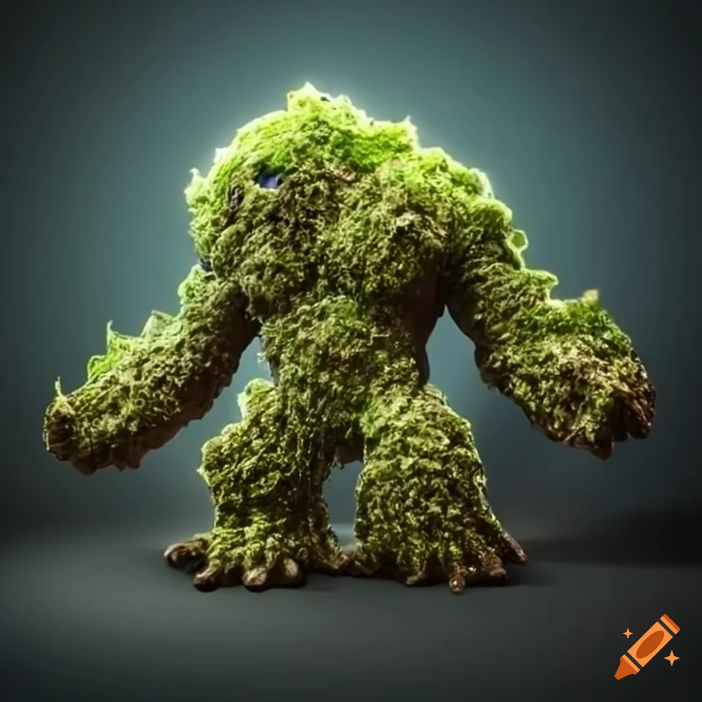 Earth elemental character made of rock, moss, and crystals on Craiyon