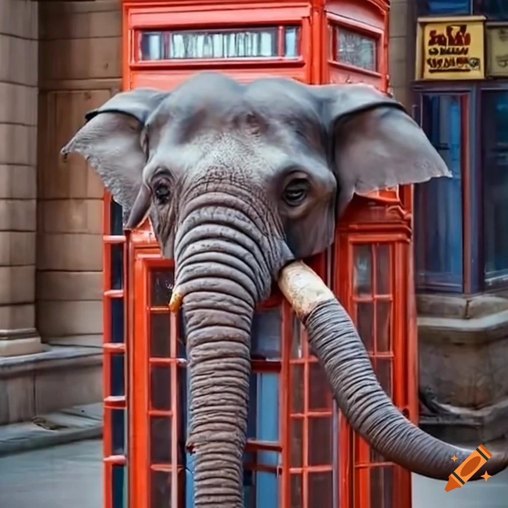 Elephant overflowing from a telephone booth on Craiyon