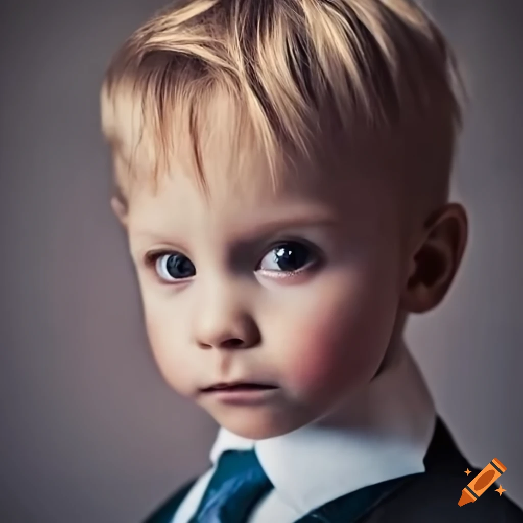Child in a suit and tie with an expressionless look on Craiyon