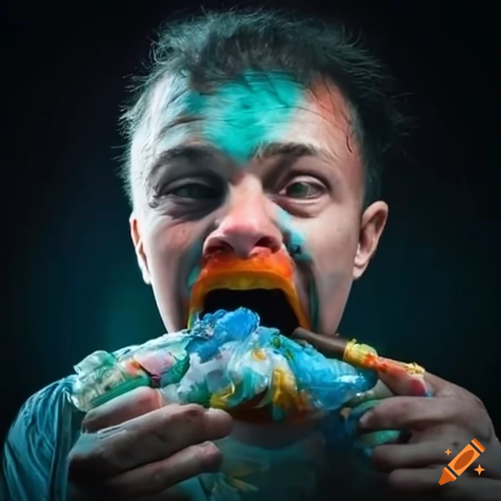 Man holding plastic as a result of climate change on Craiyon