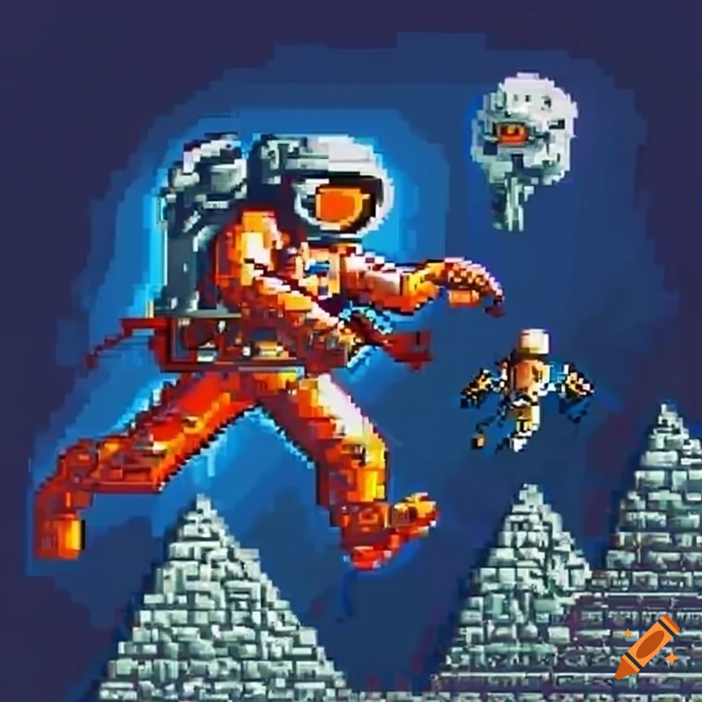 Astronaut soldiers in a 1980's nes style retro nintendo game on Craiyon