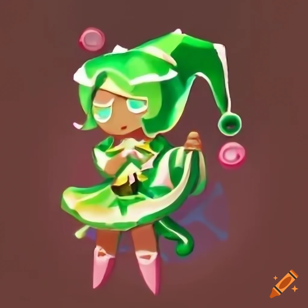 AI-generated green jester themed Cookie Run OC on Craiyon