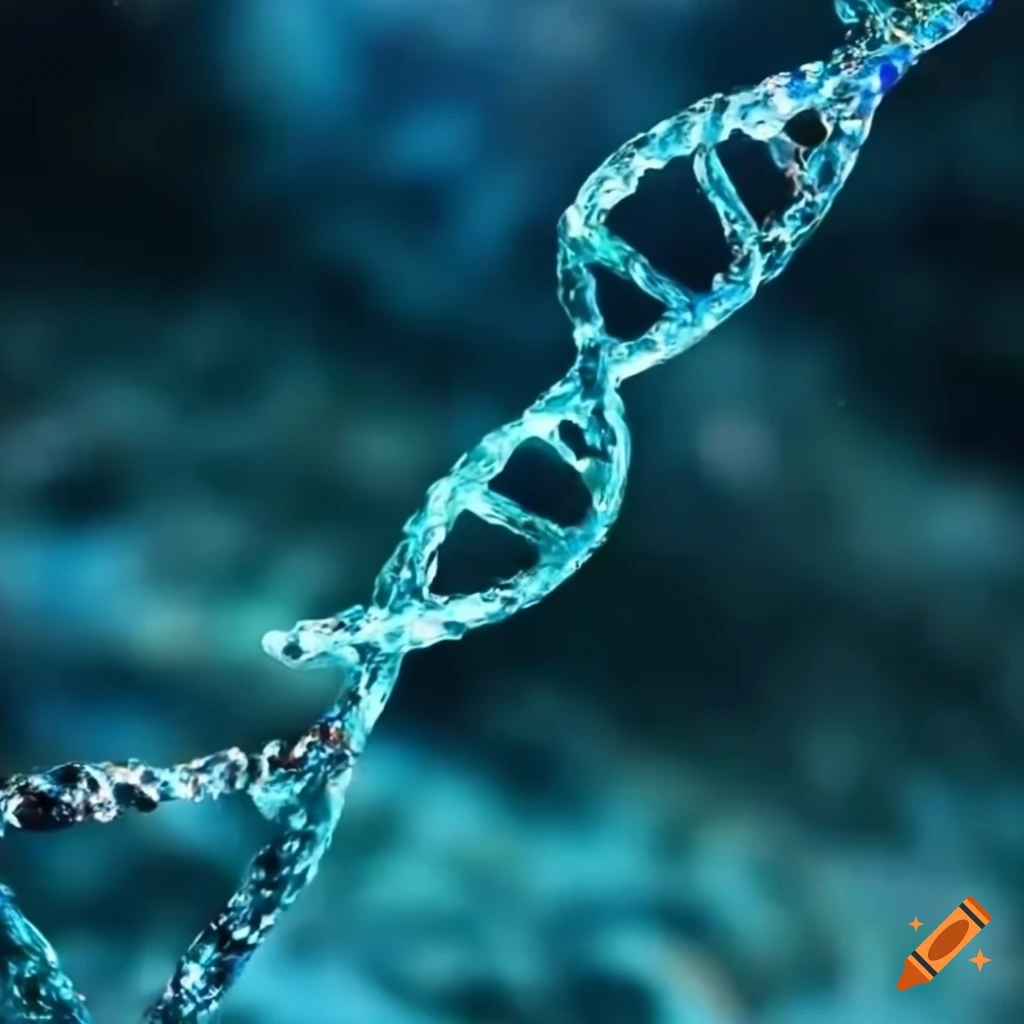 Grey scale orbs merging into a monochromatic DNA strand rising from the ...