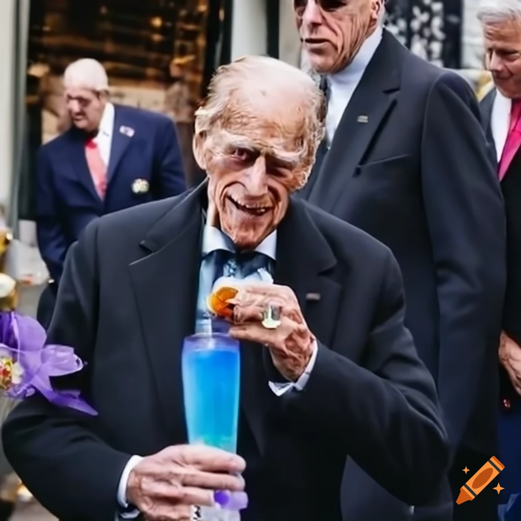 Prince philip and joe biden enjoying a drink outside a store in america on Craiyon