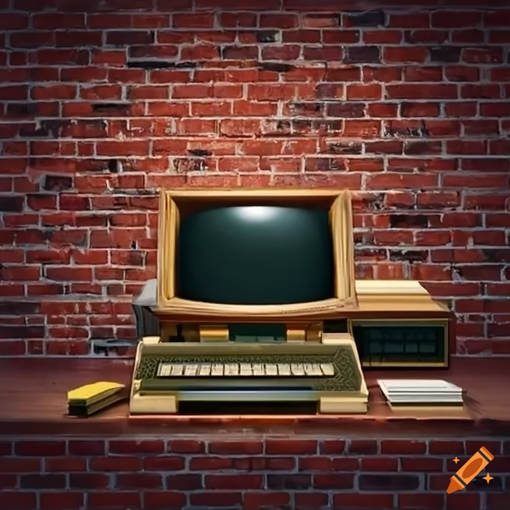 Brick room filled with old computers in a game room on Craiyon