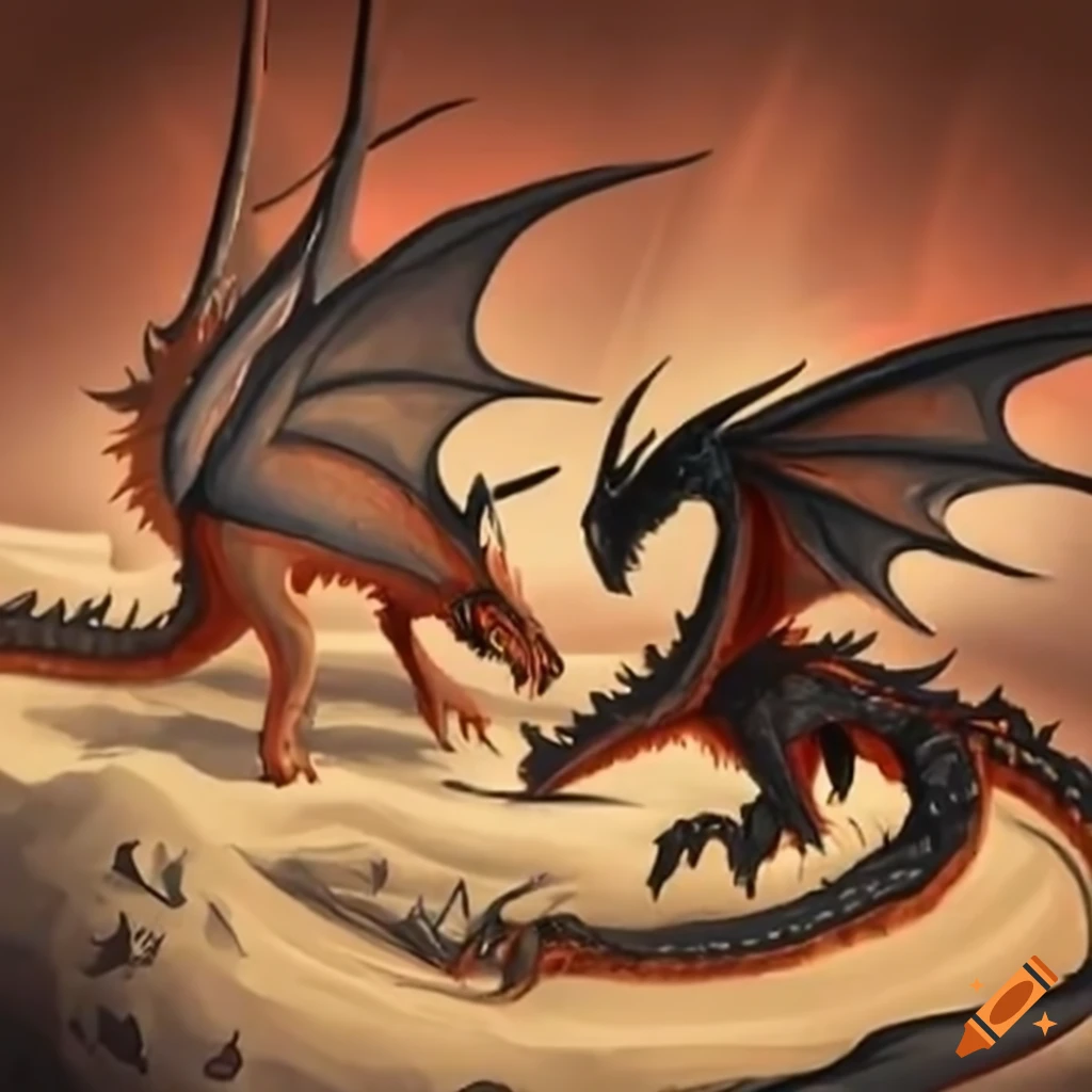 Two dragons battling in a sandstorm on Craiyon