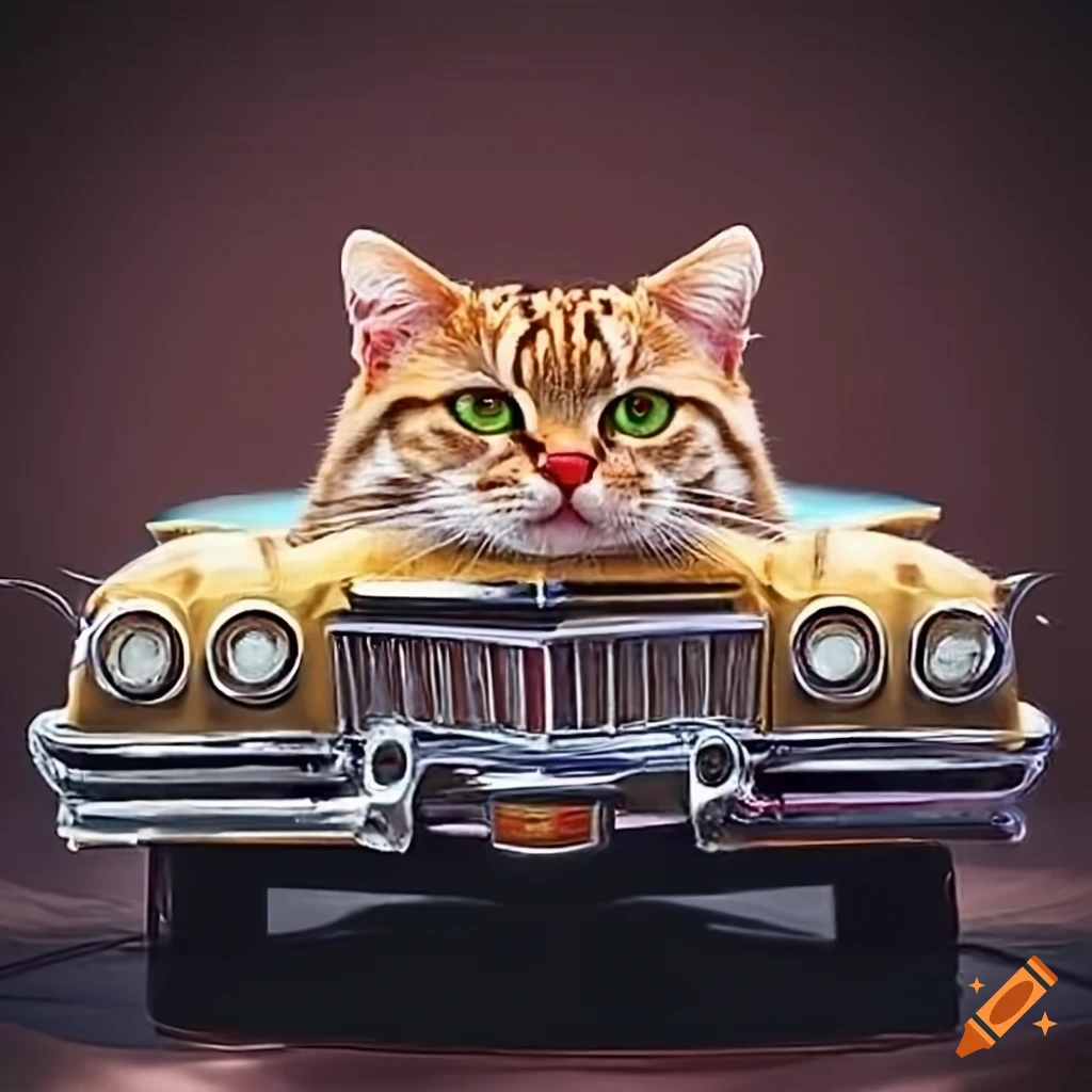 Illustration of stylish cadillac cars with cool cats on Craiyon