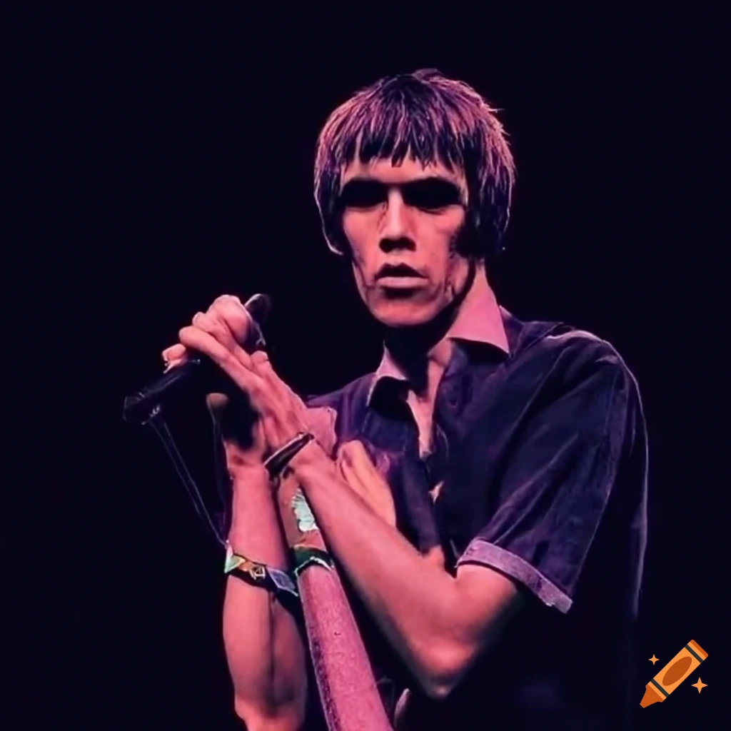 Ian brown from the stone roses performing on stage on Craiyon