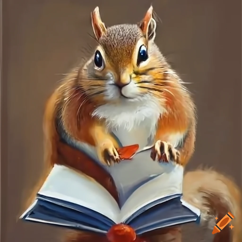 Cute squirrel enjoying a book on Craiyon