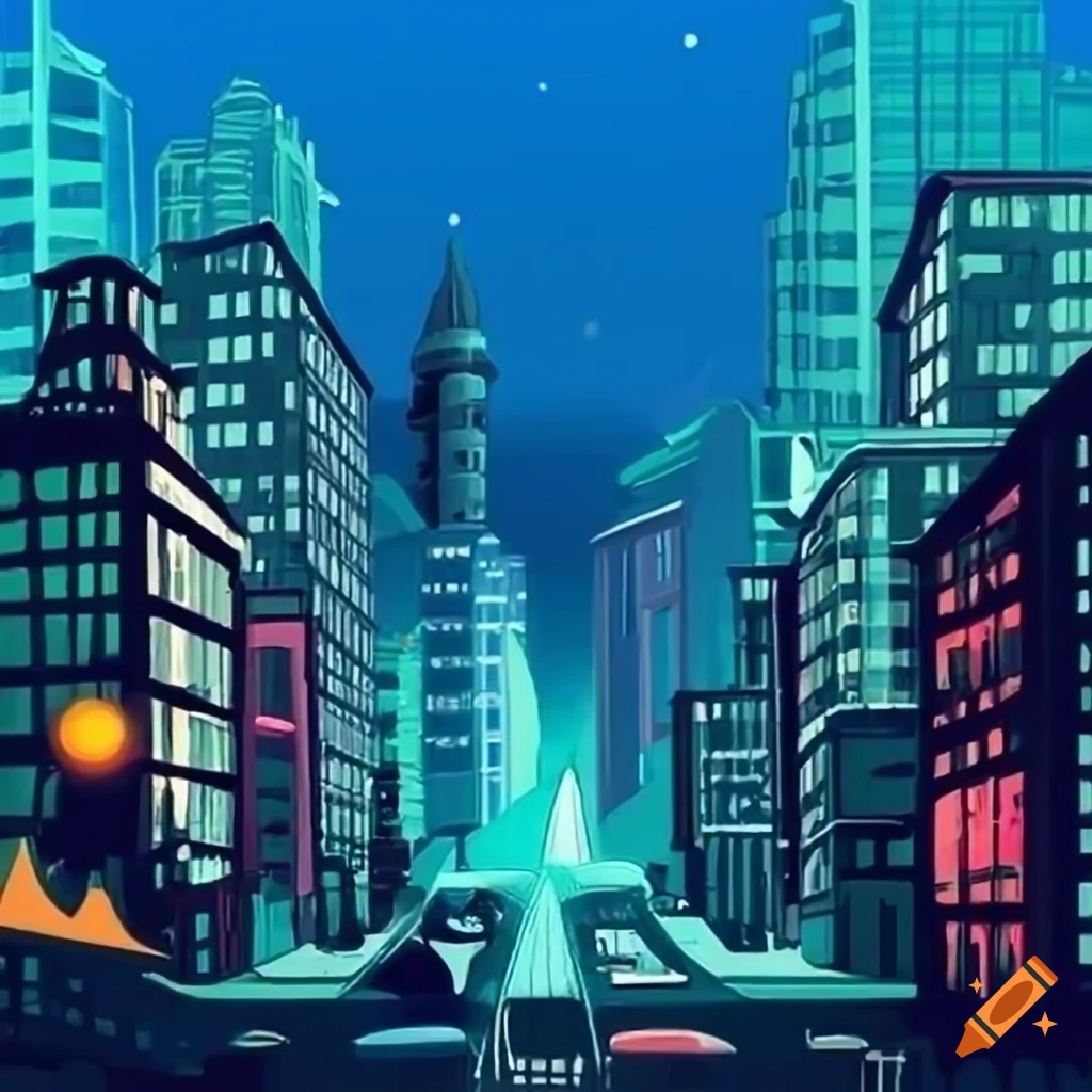 Cartoon cityscape on Craiyon